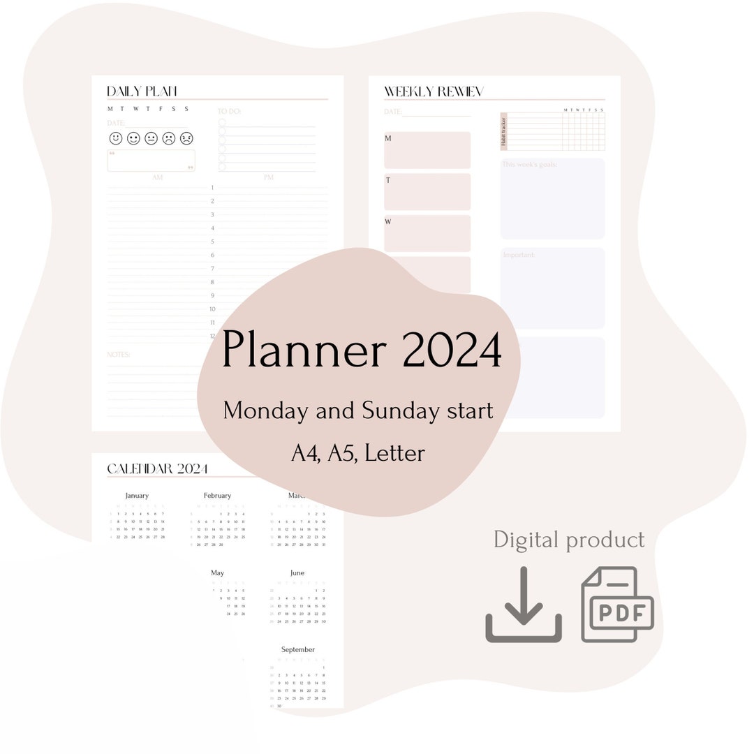 Planner for 2024, Dated Planner, Printable Planner, Daily Weekly ...