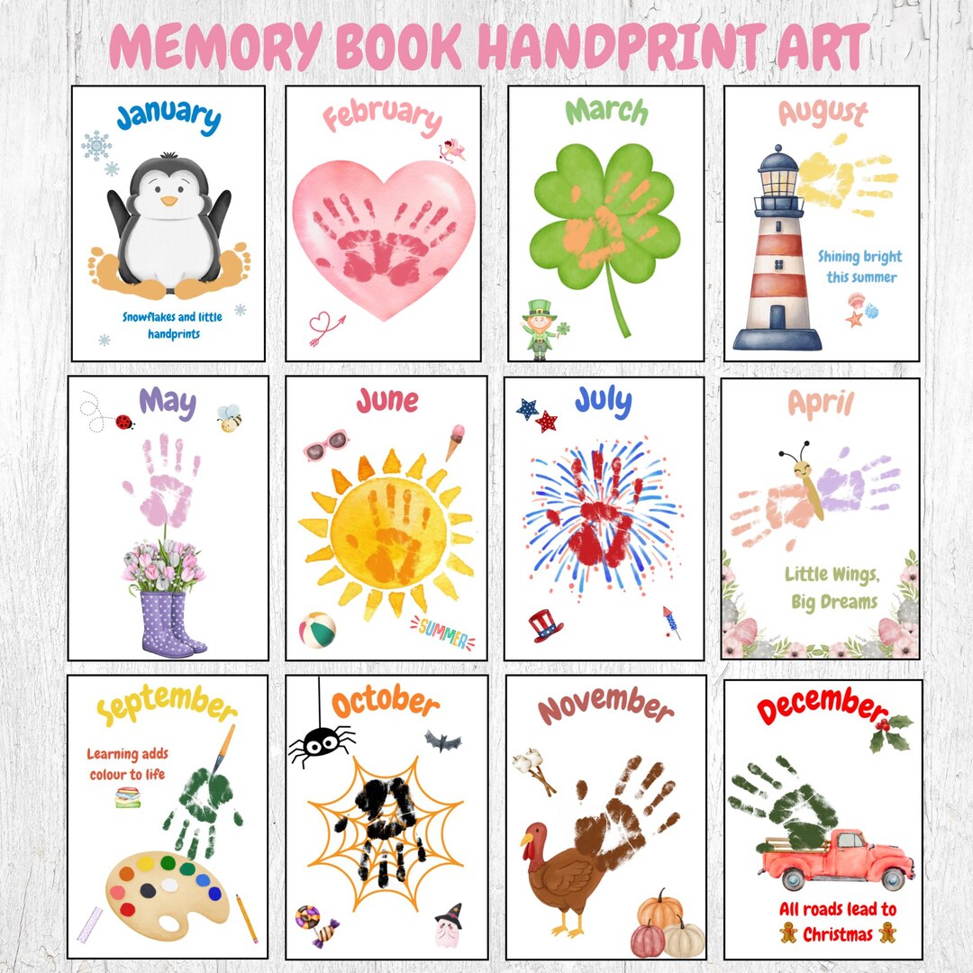 Handprint Art Memory Book: Printable Kids Calendar Keepsake (PDF) - Etsy