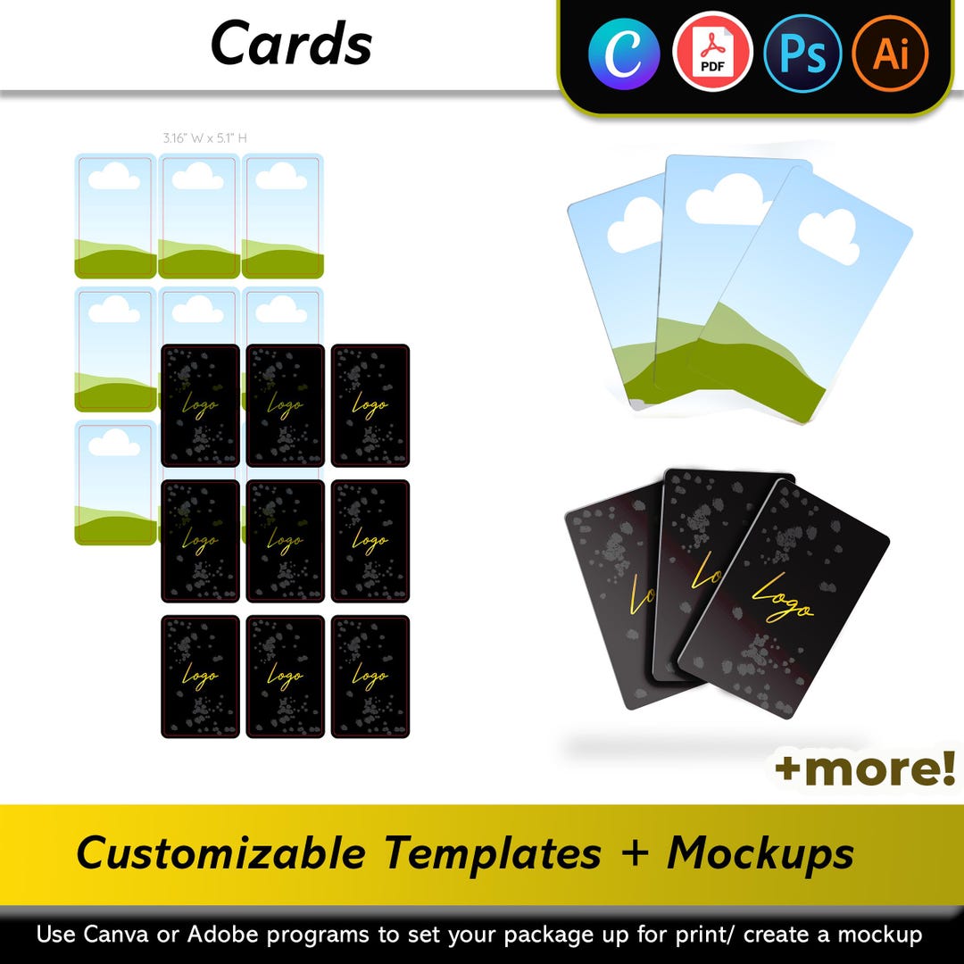 Playing Card Mockups + Templates | 9 DIY Cards on Sheet | Customizable ...