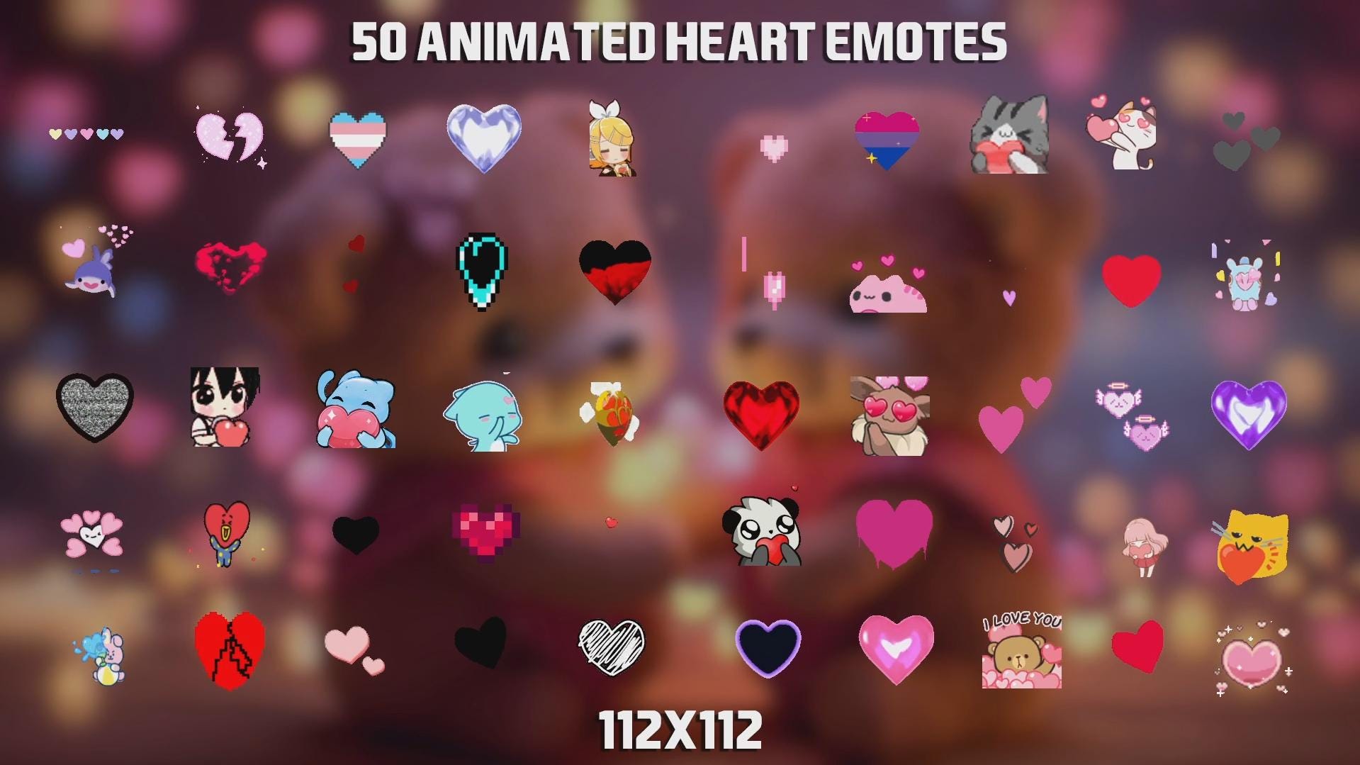 50 Animated Heart Emotes Pack for Twitch, Youtube and Discord - Love ...