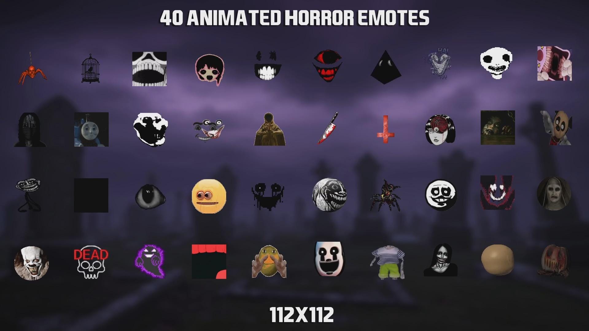 40 Animated Horror Emotes Pack for Twitch, Kick, Youtube and Discord ...