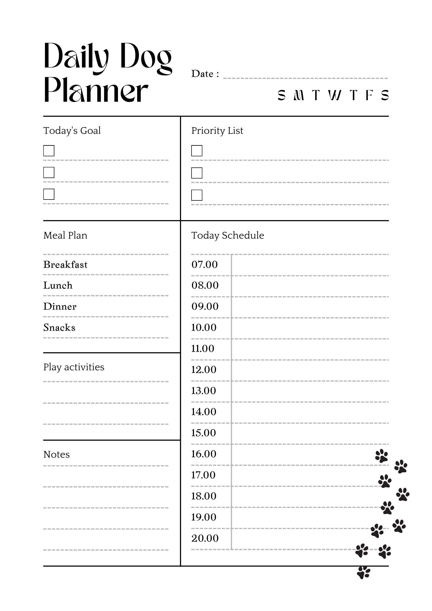 Minimalist Daily Dog Planner Dog Tracker Puppy Planner Pet Care Planner ...