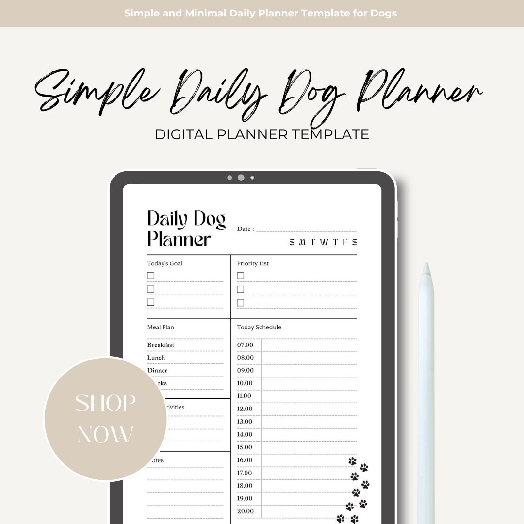 Minimalist Daily Dog Planner Dog Tracker Puppy Planner Pet Care Planner ...