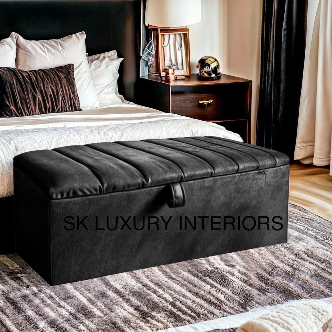 Ottoman Storage Box Panel Style Engineered Wood Plush Luxury Plush ...
