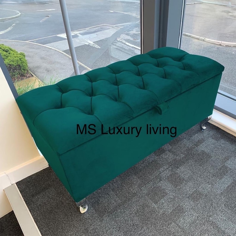 Ottoman Storage Box Engineered Wood Style Luxurious Plush Velvet Bench