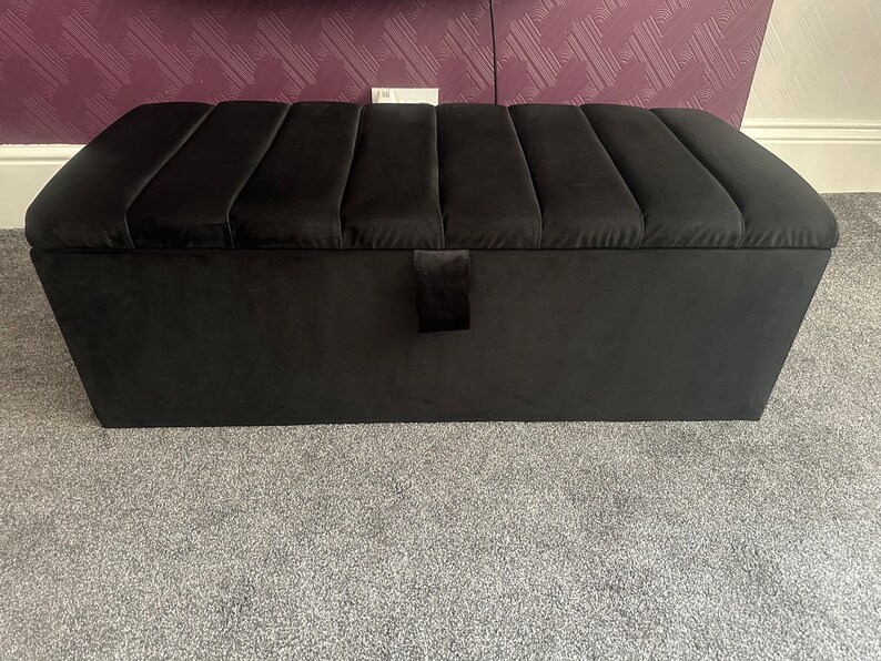 Ottoman Storage Box Engineered Wood Panel Style Luxurious Plush Velvet ...