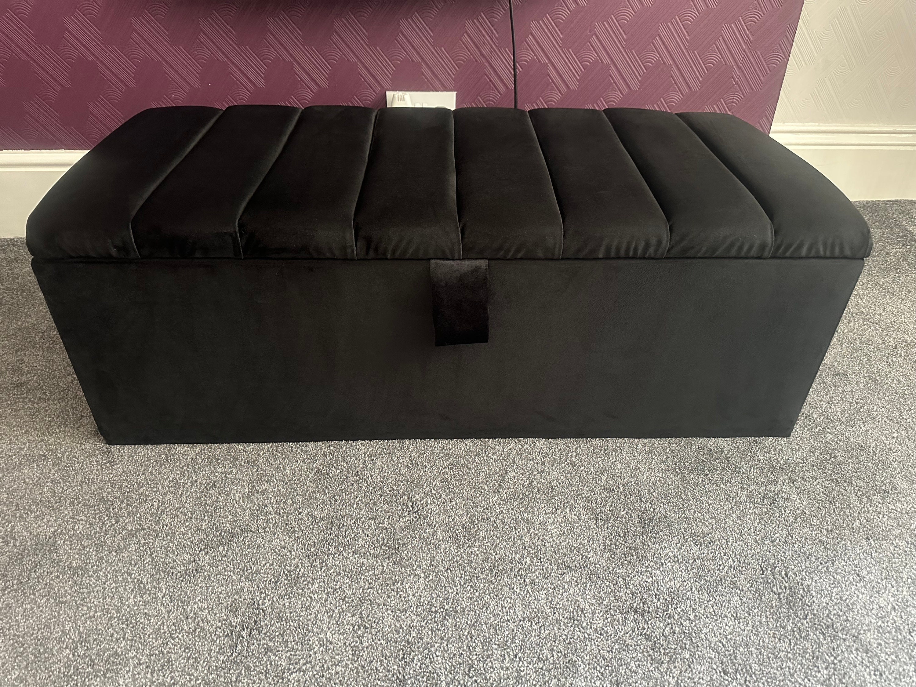 Ottoman Storage Box Engineered Wood Panel Style Luxurious Plush Velvet ...