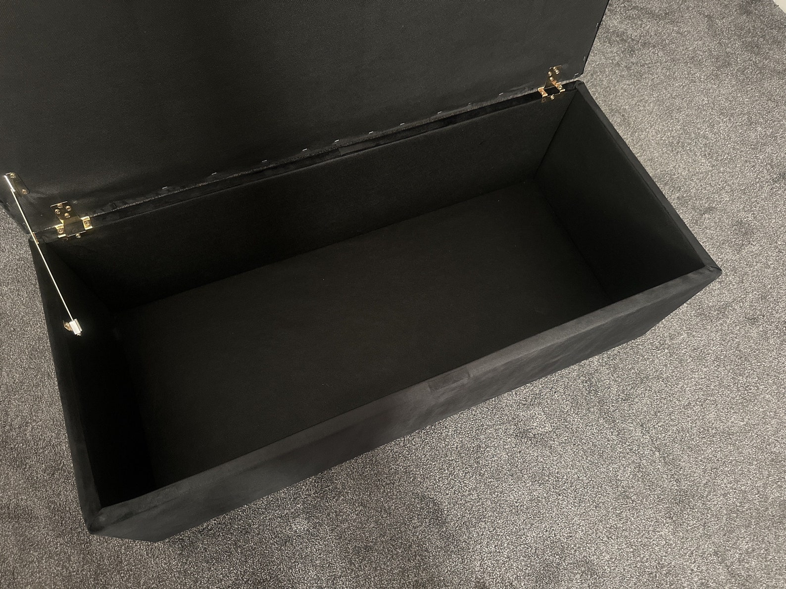 Ottoman Storage Box Engineered Wood Panel Style Luxurious Plush Velvet ...