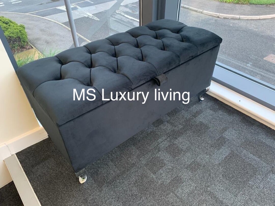 Ottoman Storage Box Engineered Wood Style Luxurious Plush Velvet Bench ...