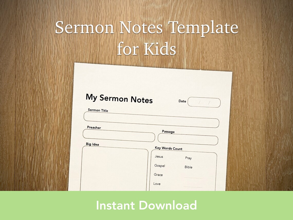 Kids Sermon Notes Printable PDF, Simple Christian Children's Resource ...