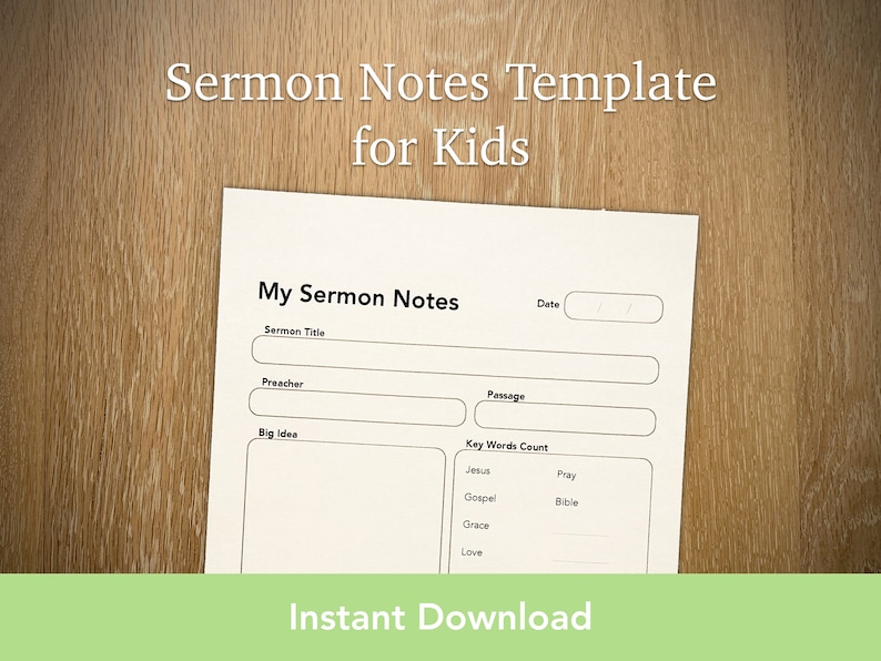 Kids Sermon Notes Printable PDF, Simple Christian Children's Resource ...