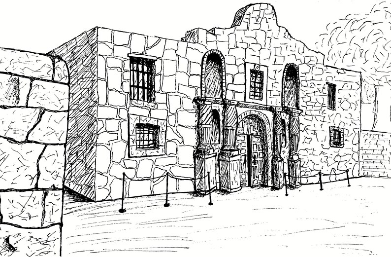 Pen & Ink the Alamo Fort Texas Drawing (digital Print) - Etsy