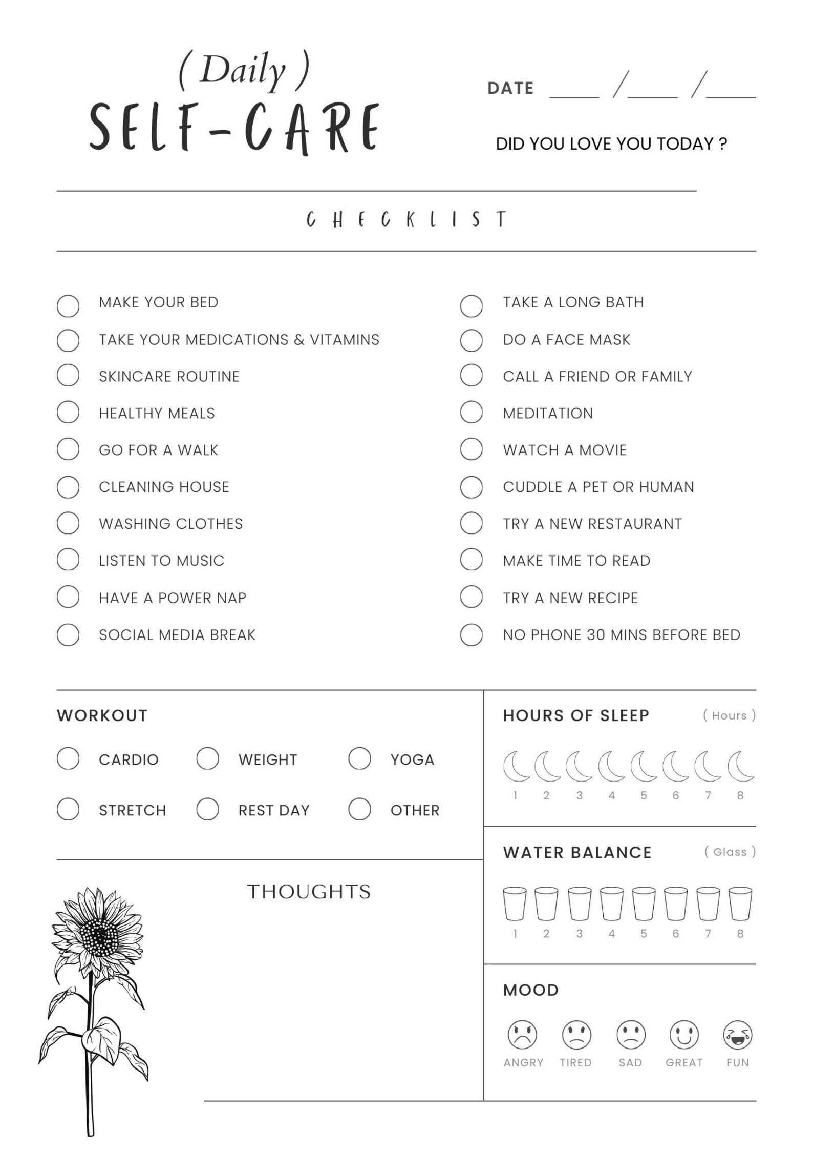 Printable Daily Self Care Planner instant Download To Do List Daily Printable Daily Self Care Planner instant Download To Do List Daily