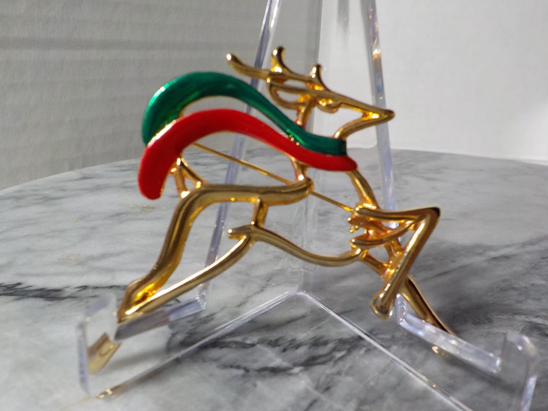 1980's Danecraft Christmas Holiday Goldtone Brooch Pin~ Reindeer With ...