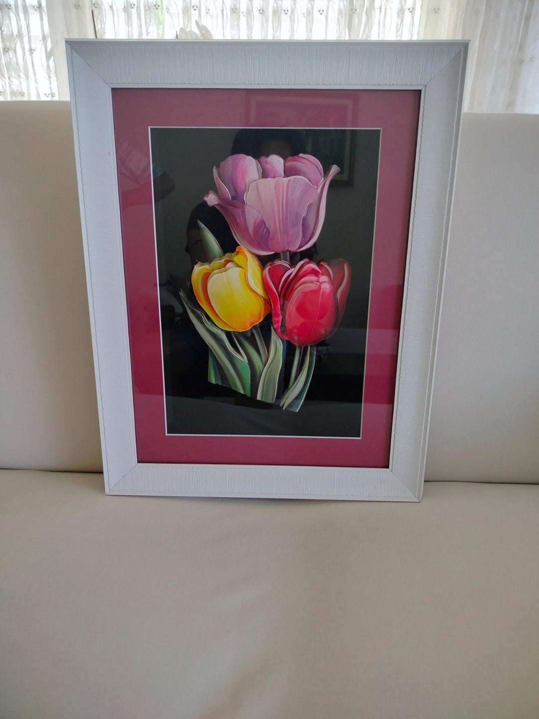Handmade 3D Paper Tole Tulip Wall Art | Modern Framed Floral Decor ...