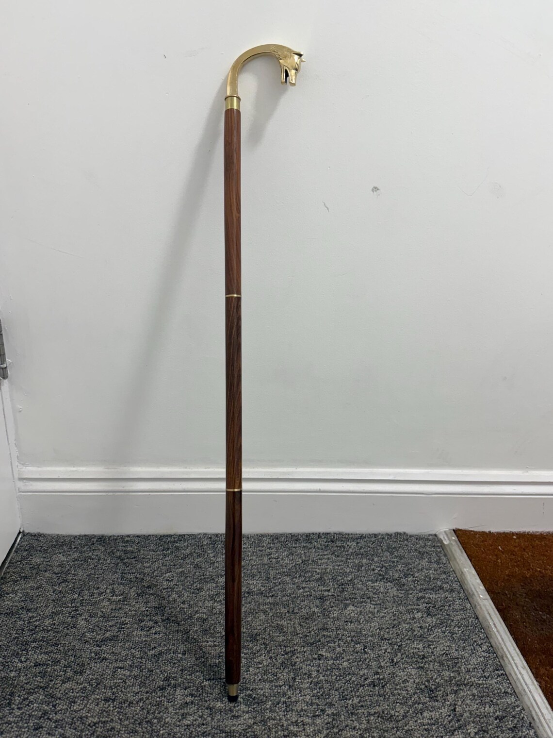 Antique Curved Handle Walking Stick Solid Brass Foldable Cane Vintage ...