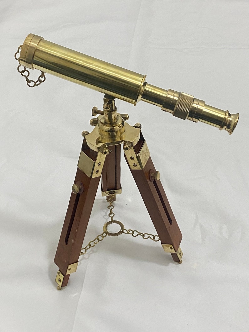 Handmade 10 Inch Antique Brass Telescope Working Spyglass With Tripod ...