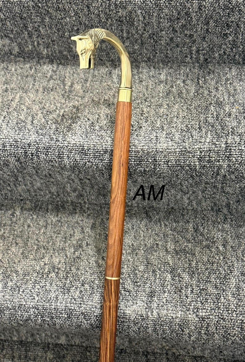 Antique Curved Handle Walking Stick Solid Brass Foldable Cane Vintage ...