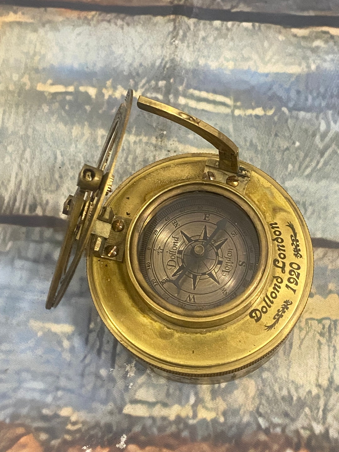 Antique Brass Sundial Drum Compass Nautical Collectible With Leather ...