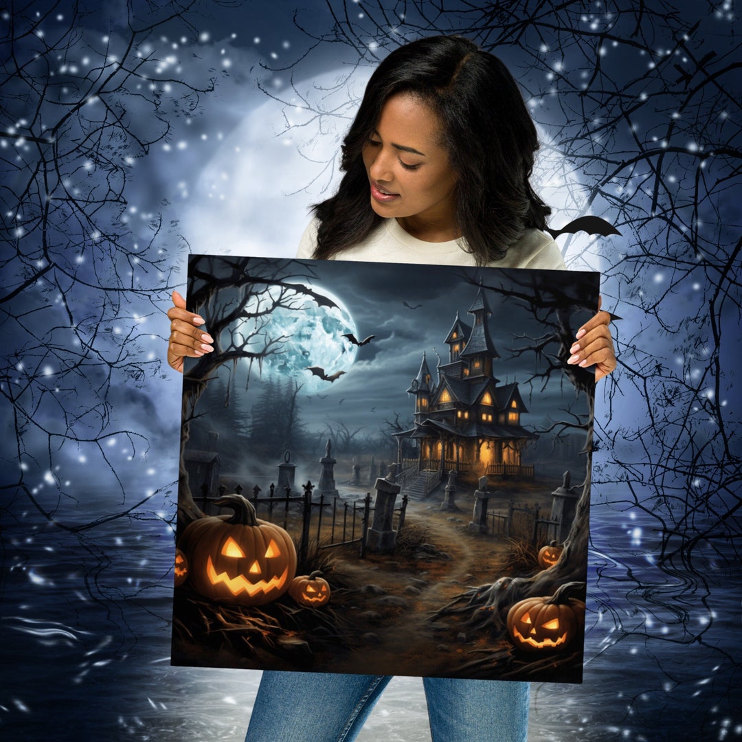 Haunted Forest Castle Poster Happy Halloween Scary Party Decoration ...