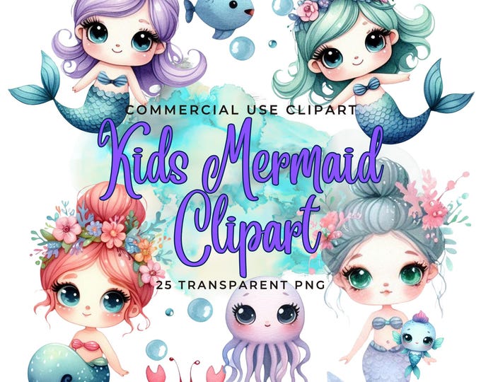 Mermaid Sitting in the Seashell Clipart Bundle 12 PNG Images. Mermaid ...