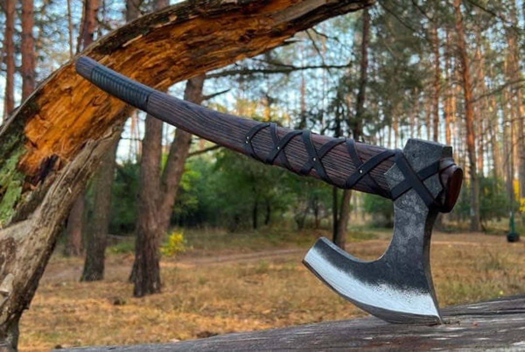 Viking Long Axe ragnar Lodbrok With Carving Handle and Leather Wrap - Etsy