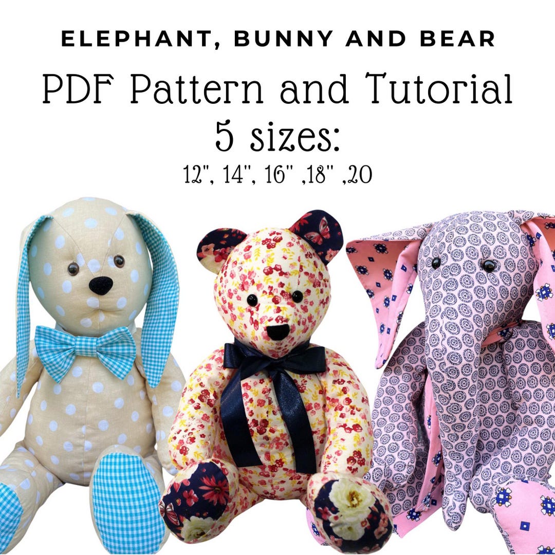 Memory Bunny Bear Elephant Sewing Pattern Simple Pattern PDF Teddy Bear ...