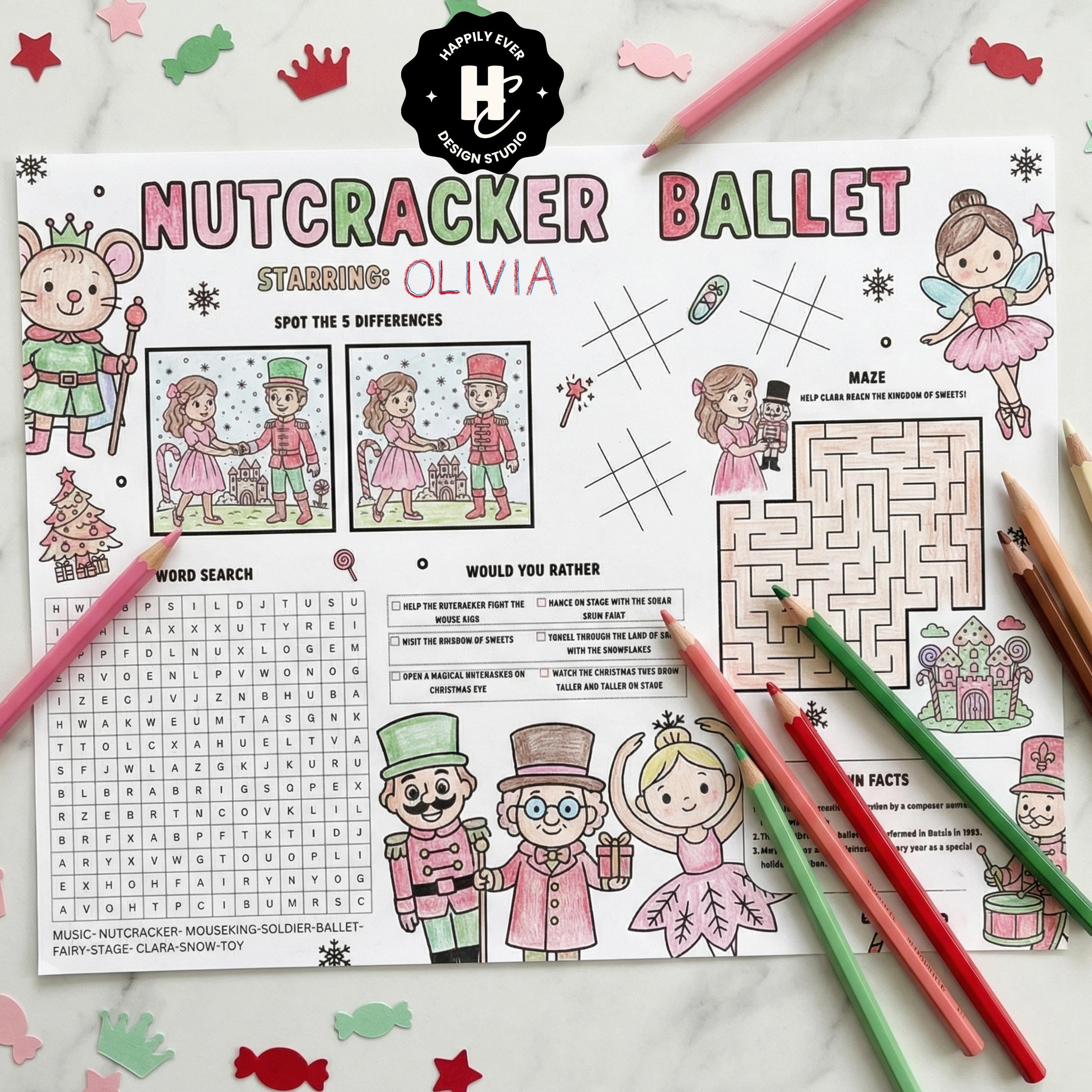 Nutcracker Ballet Kids Activity Placemat , Nutcracker Coloring Page ...