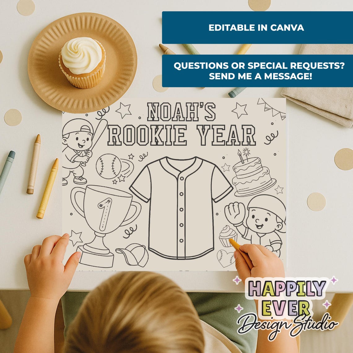 Baseball Birthday Coloring Custom Page, Rookie Year Birthday Coloring ...