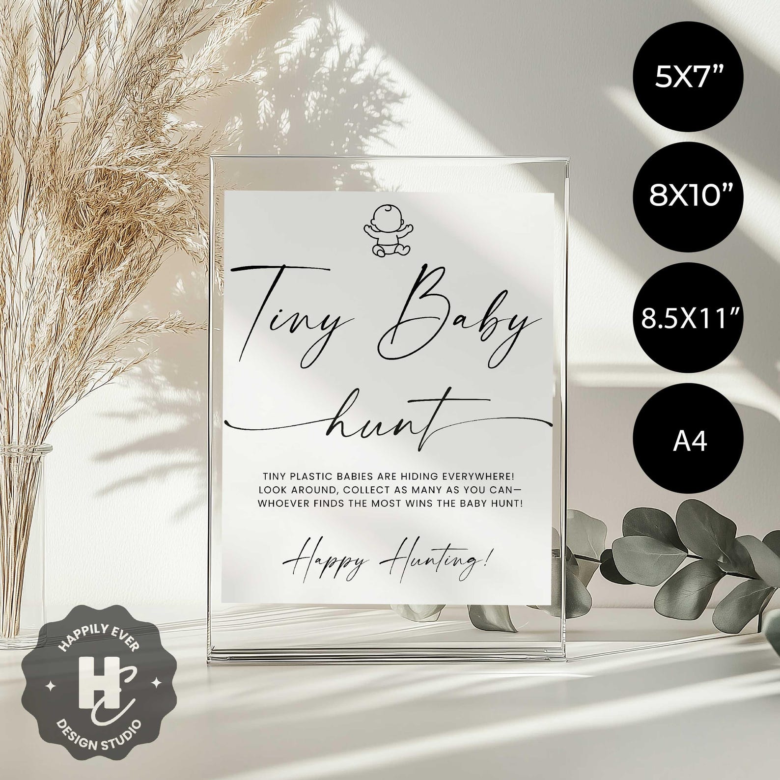 Tiny Baby Hunt Baby Shower Game Sign, Find the Babies Game, Minimalist ...