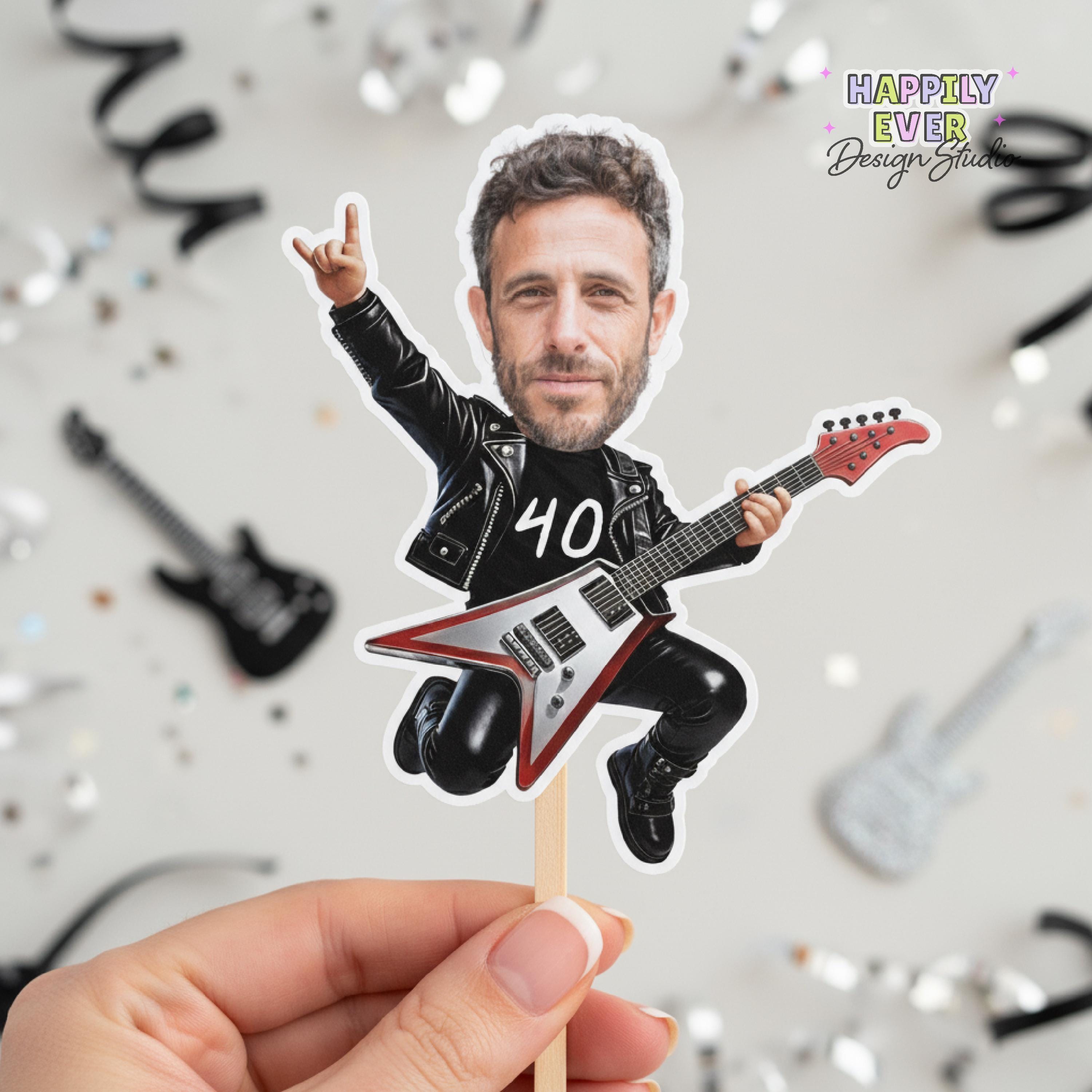 Custom Rockstar Face Cupcake Toppers, Personalized Rock & Roll Birthday ...