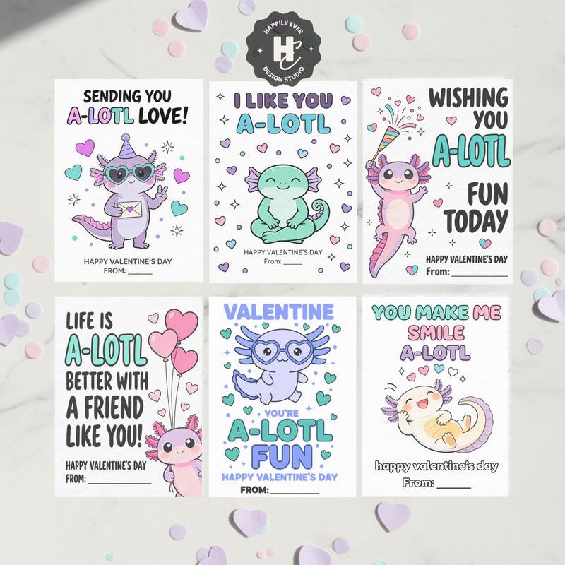 Printable Axolotl Valentines Cards - Etsy