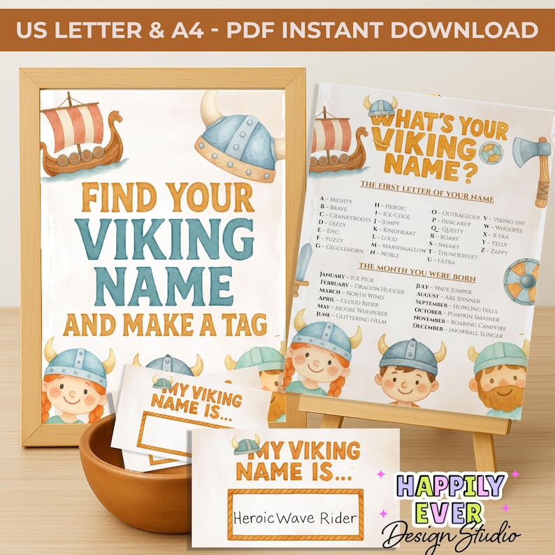 What's Your Viking Name Game ,viking Party Funny Name, Norse God Kids ...