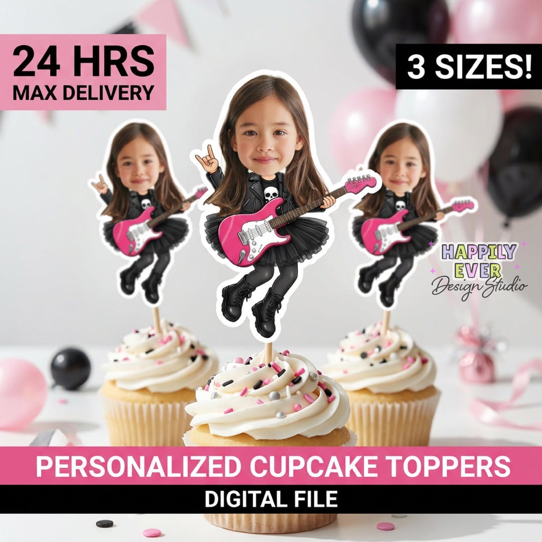 Rockstar Girl Custom Face Personalized Cupcake Rock & Roll Birthday ...