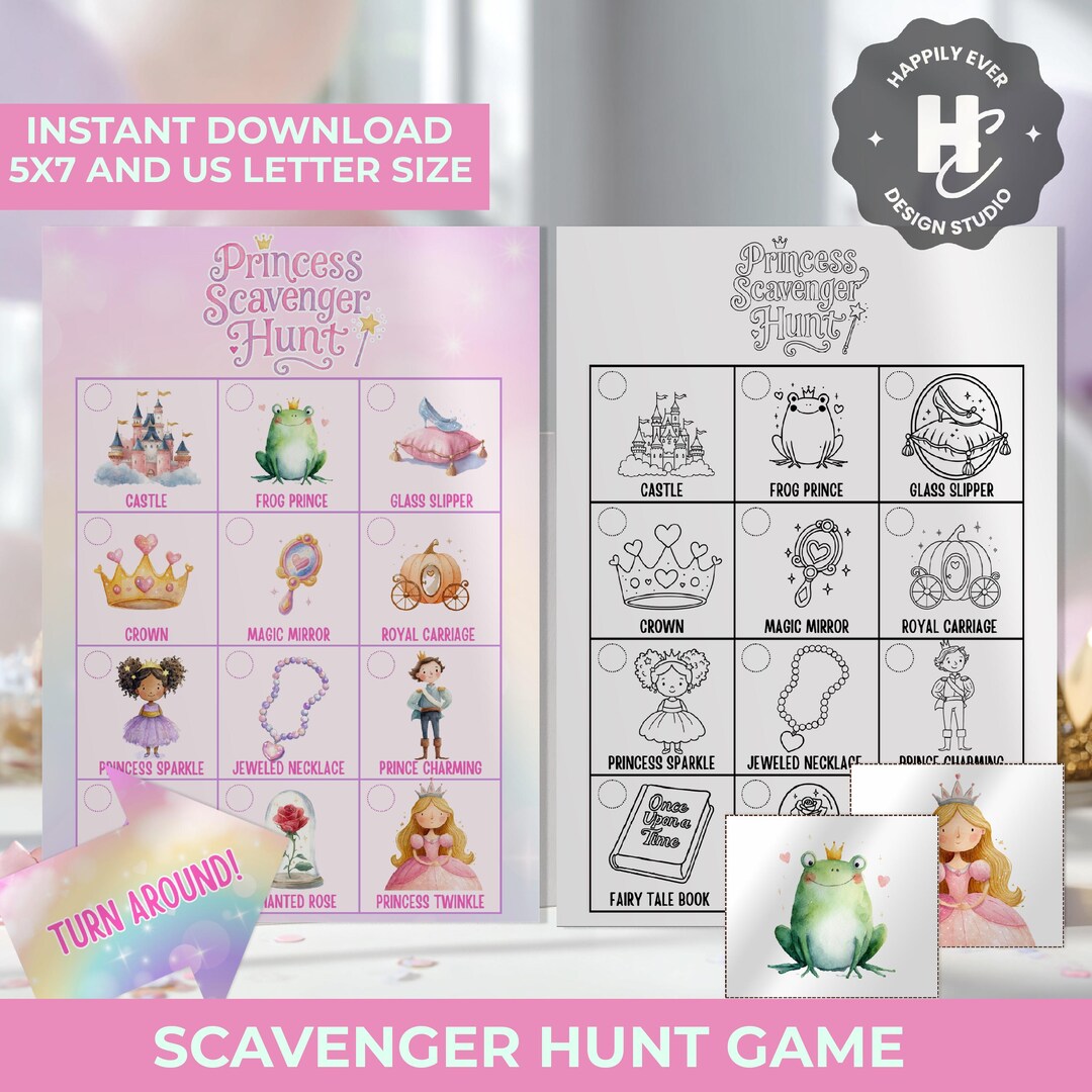 Princess Scavenger Hunt Game ,princess Party Theme , Seek and Find ...