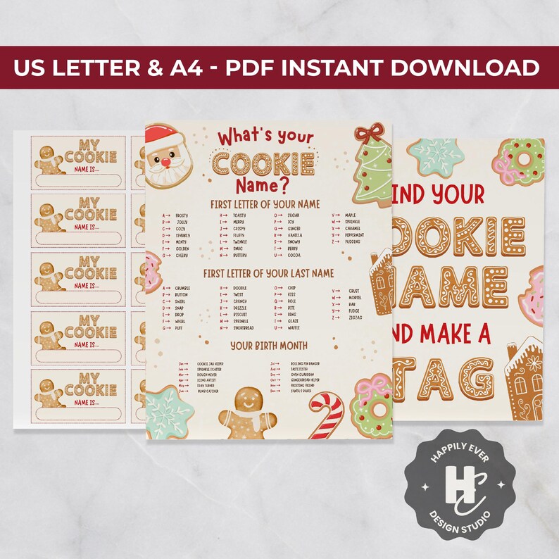 Christmas Cookie Name Game, Cookie Exchange Game, What's Your Cookie ...