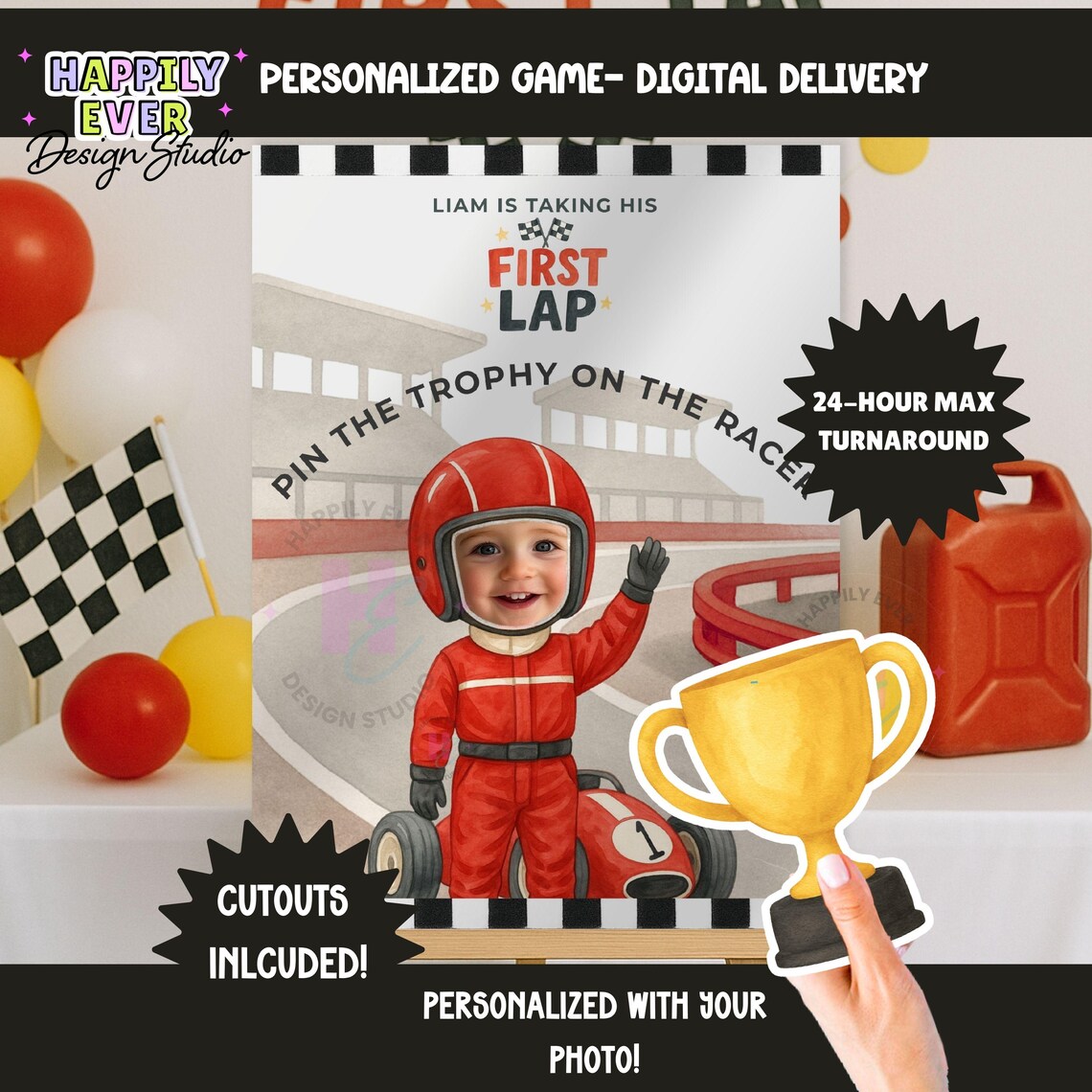First Lap 1st Birthday , Race Car Party Personalized Photo Printable ...