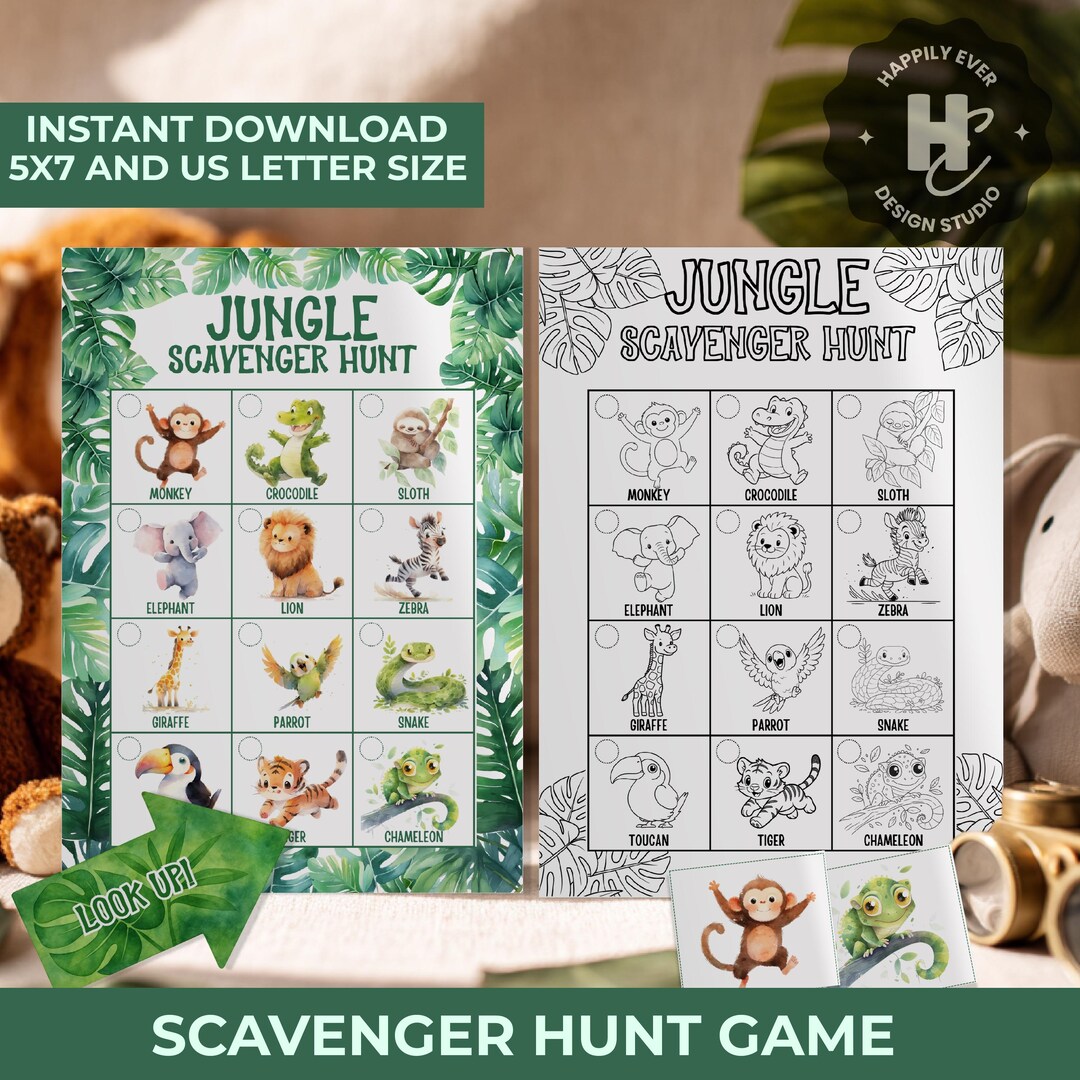 Jungle Scavenger Hunt for Kids, Wild Animal Adventure Treasure Hunt ...
