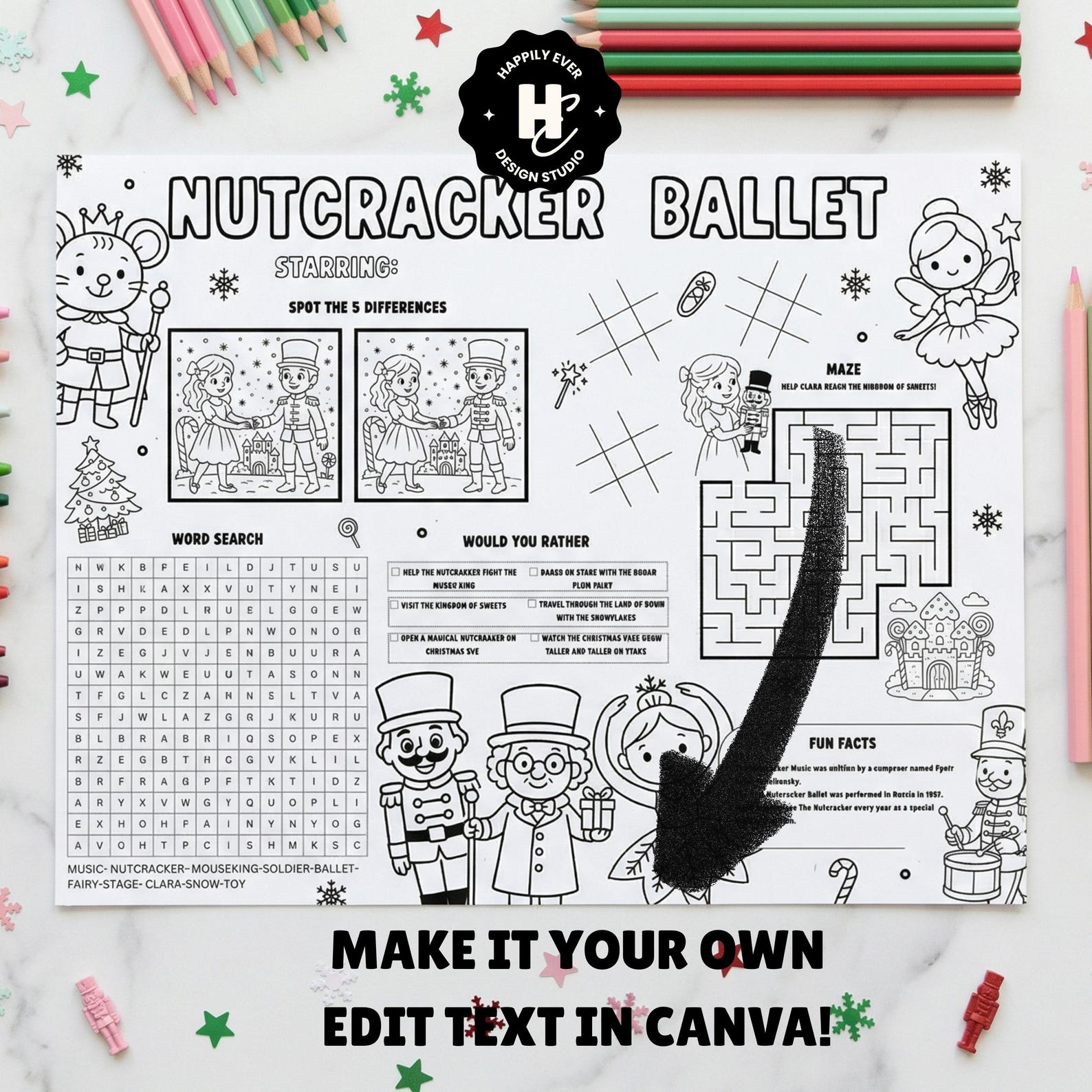 Nutcracker Ballet Kids Activity Placemat , Nutcracker Coloring Page ...