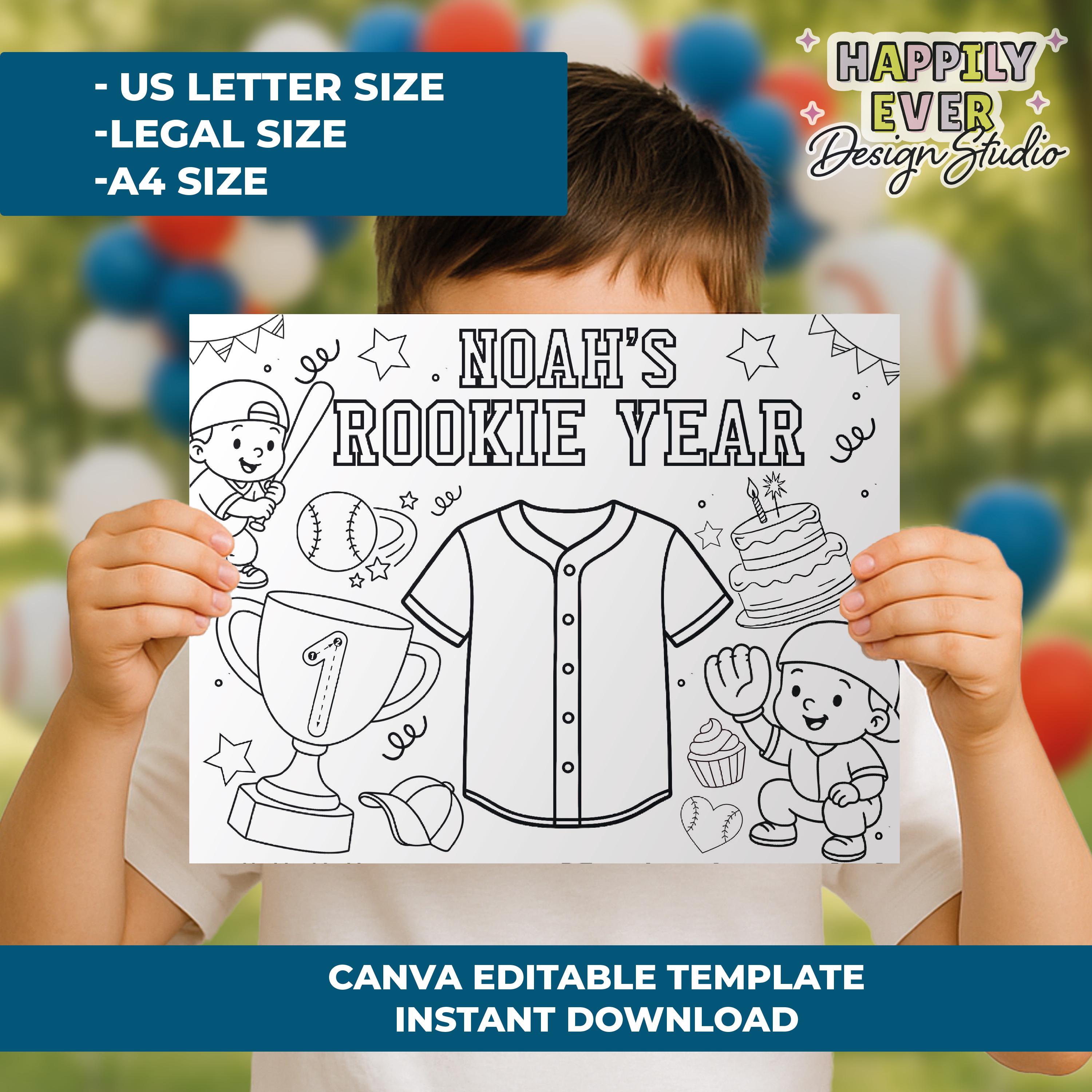 Baseball Birthday Coloring Custom Page, Rookie Year Birthday Coloring ...