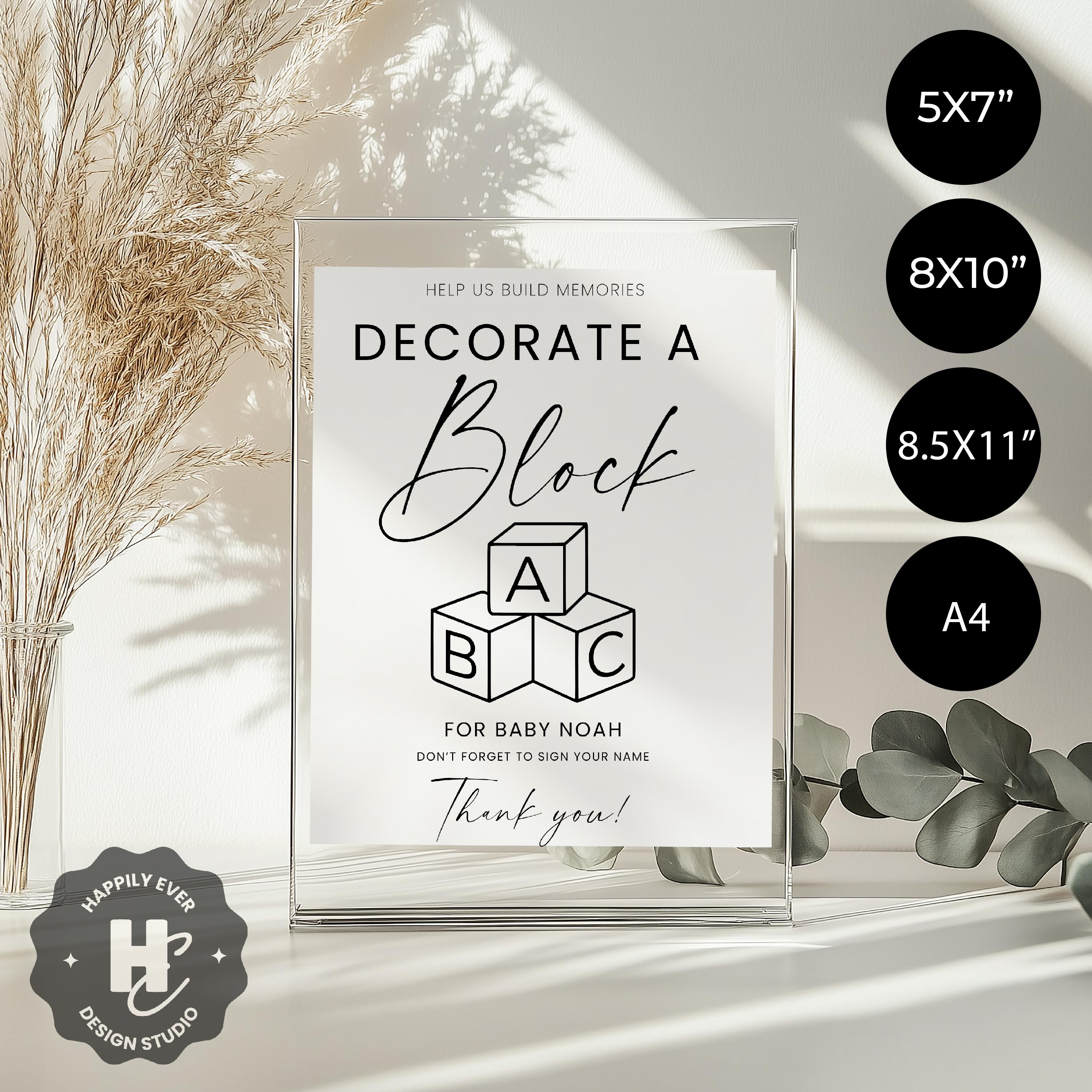 Decorate A Block Baby Shower Sign, Minimal Decorate a Block Baby, Baby ...
