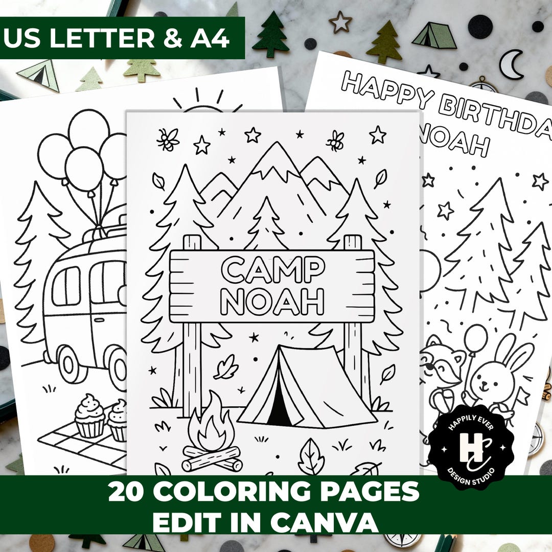 One Happy Camper Coloring Page , Kids Camping Coloring Pages , Instant ...