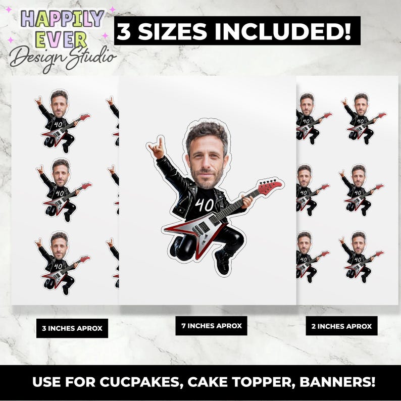 Custom Rockstar Face Cupcake Toppers, Personalized Rock & Roll Birthday ...