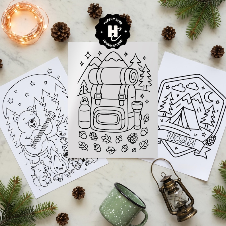 One Happy Camper Coloring Page , Kids Camping Coloring Pages , Instant ...