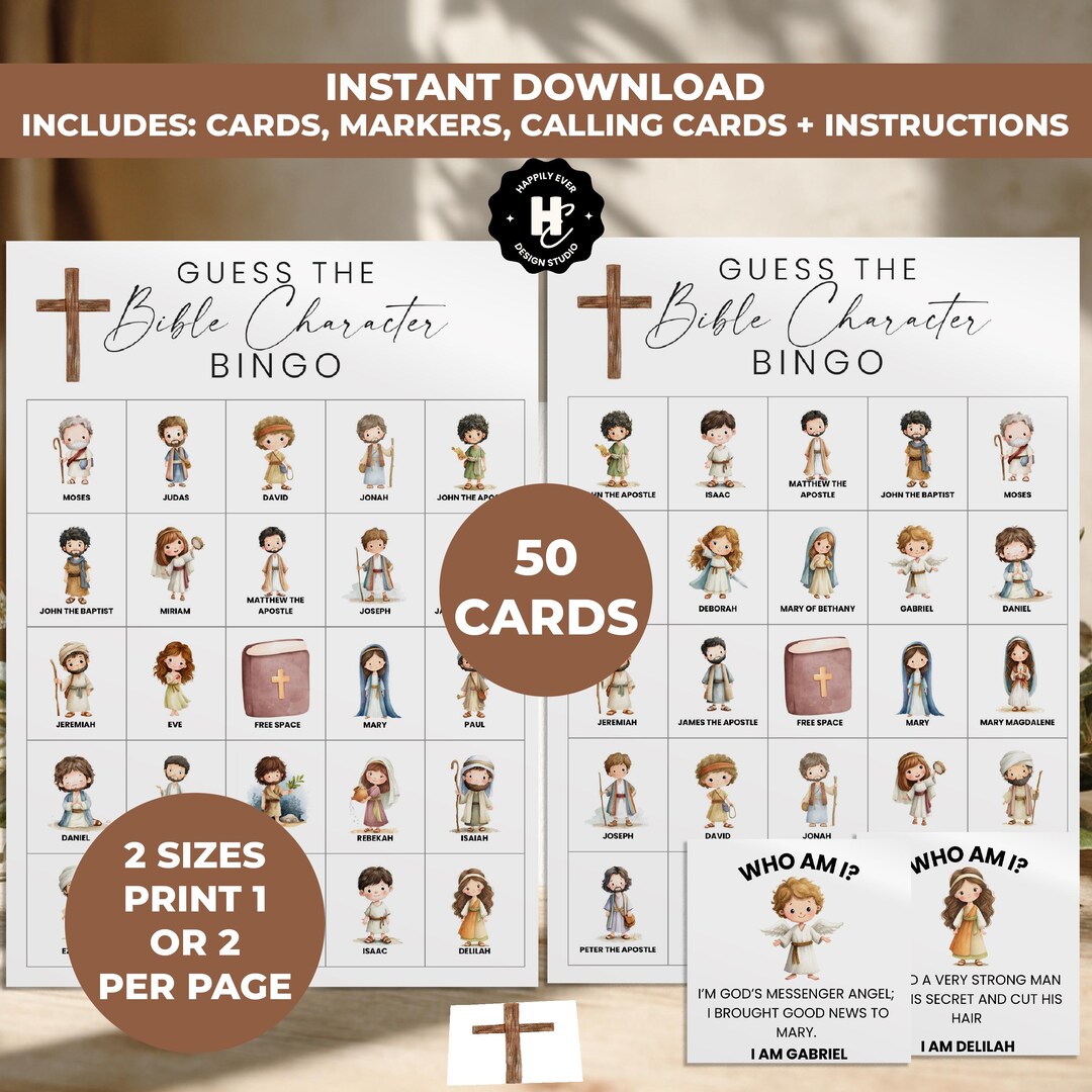 Guess the Bible Character BINGO , Catholic Kids Bingo , Christian ...
