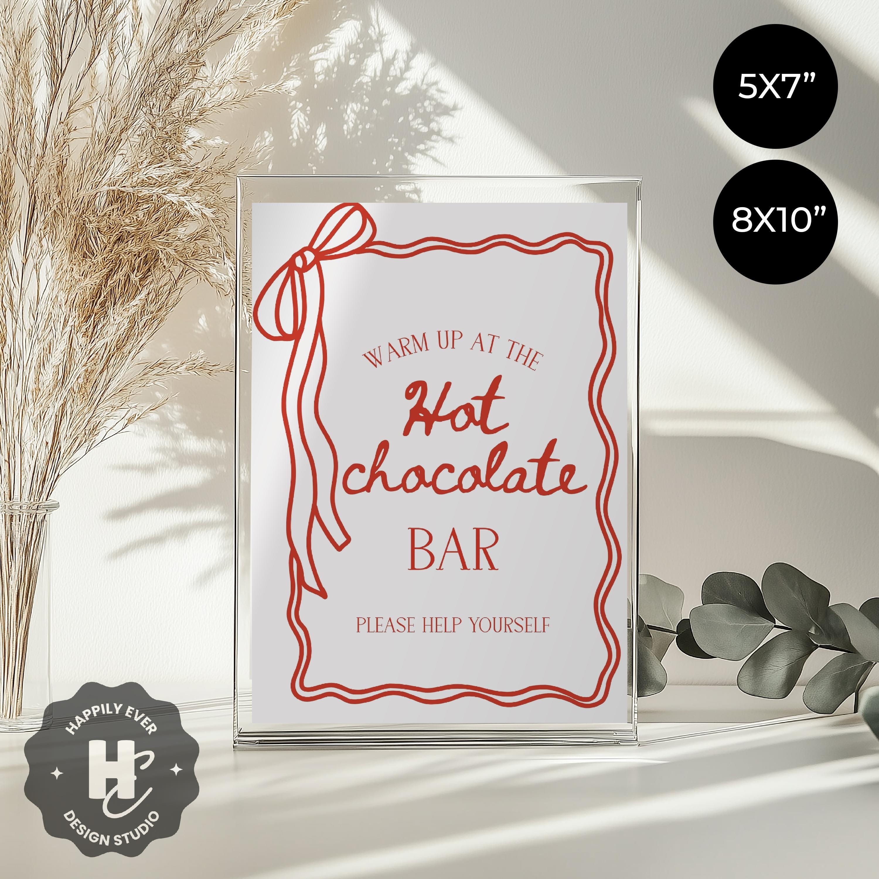 Coquette Red Bow Hot Chocolate Bar Sign, Editable Template, Instant ...