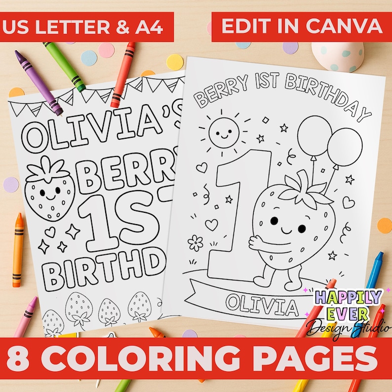 Berry 1st Birthday Coloring Page, Berry Sweet One Personalized Birthday ...