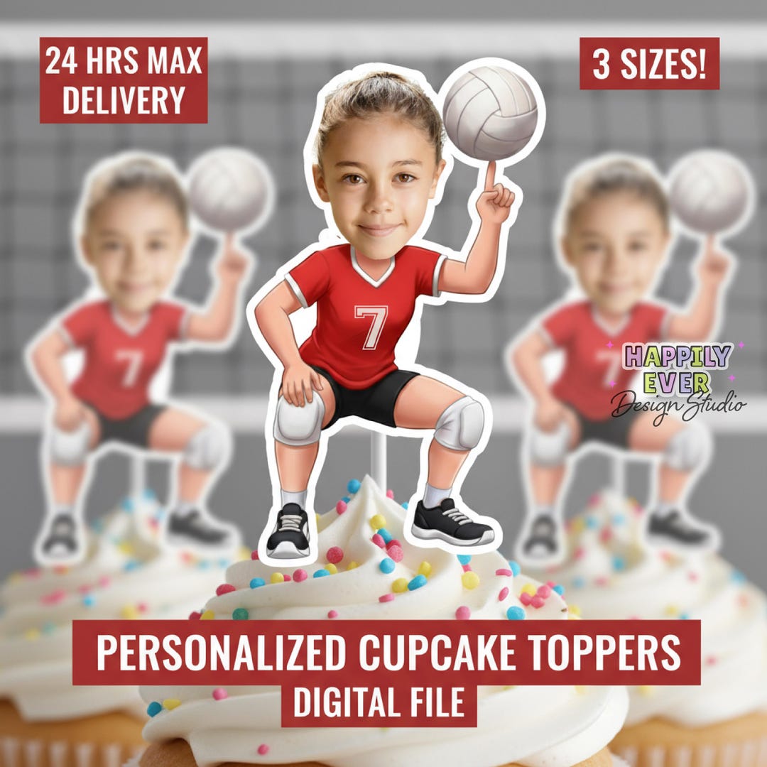 Volleyball Personalized Cupcake Toppers, Volleyball Custom Face Photo ...