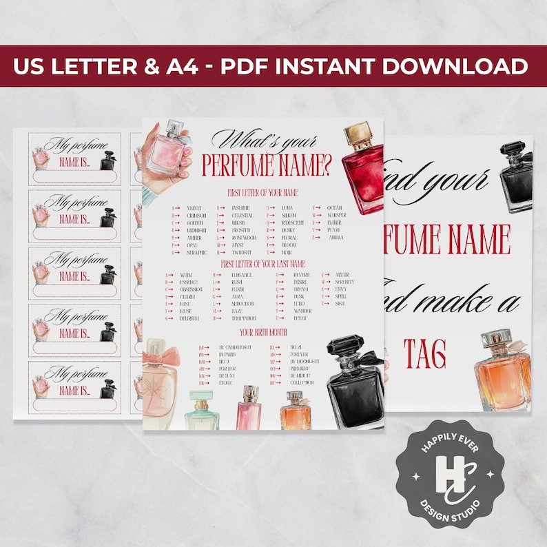 What's Your Perfume Name Game , Printable Perfume Themed Game, Party ...
