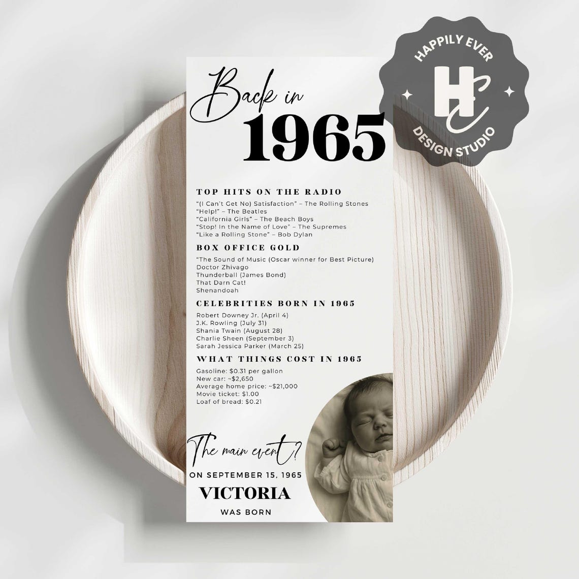1965 Birthday Table Place Card, 60th Birthday Party Decorations , 60th ...